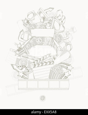 Line drawing movie theme composition Stock Photo - Alamy