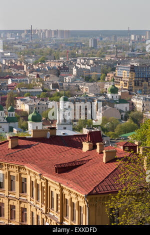 View of the Kiev ancient district Podil, the Dnipro River and Trukhanov ...