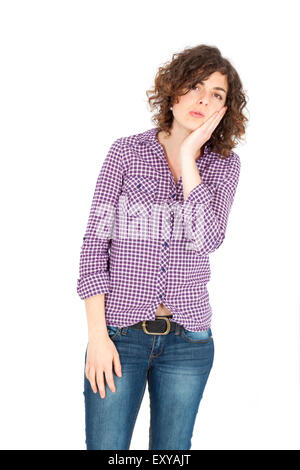 Young hispanic dentist woman holding denture and chocolate doughnut ...