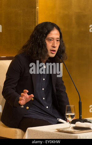 The 153rd Akutagawa Prize winner, Naoki Matayoshi attends the press ...