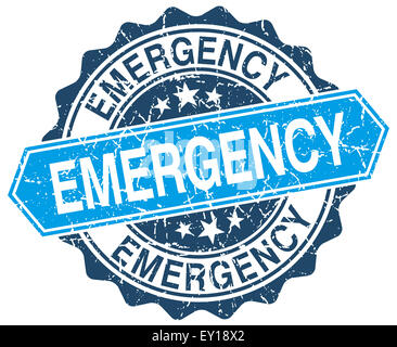 emergency blue grunge seal isolated on white Stock Photo - Alamy