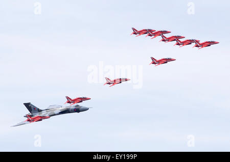 Red Arrows and Vulcan in formation at RIAT 2015 Stock Photo - Alamy
