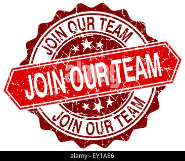 join our team grunge retro red isolated ribbon stamp Stock Photo - Alamy