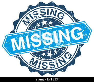 missing blue grunge seal isolated on white Stock Photo - Alamy