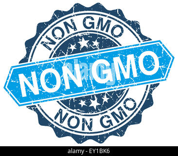 non gmo grunge retro blue isolated ribbon stamp Stock Photo - Alamy