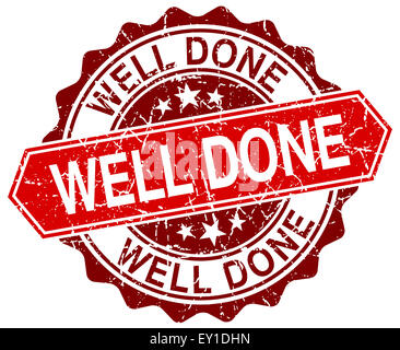 well done red round grunge vintage ribbon stamp Stock Photo - Alamy