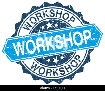 workshop blue grunge vintage stamp isolated on white background Stock ...