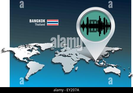 Map pin with Bangkok skyline - vector illustration Stock Vector Image ...