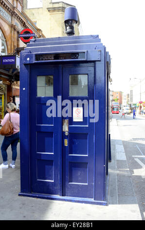 A Dr Who TARDIS style police box outside Earl's Court Underground ...