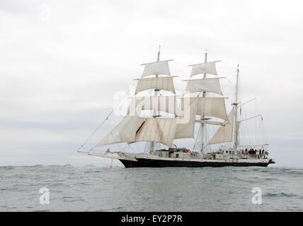 The barque rigged square rigger Lord Nelson Sails close to St Kilda ...