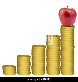 Red apple with coins isolated on white background Stock Photo - Alamy