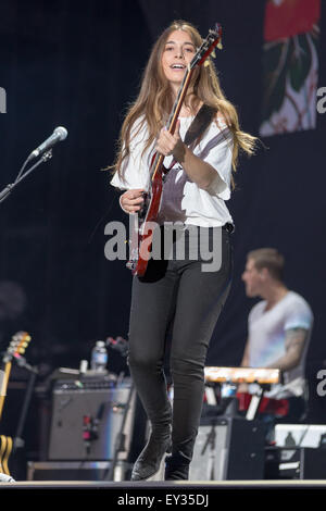 Singer Danielle Haim performs with her group 'Haim' at the Glastonbury ...