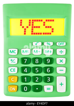 Calculator with YES on display on white background Stock Photo - Alamy