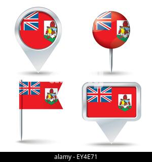 Map pointer with flag of Bermuda. Vector flag sign on blue background ...