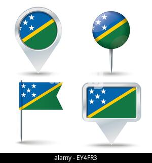 Map pointer with flag of Solomon Islands. Orange abstract map icon ...