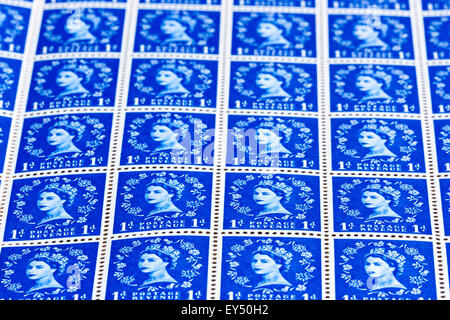 Sheet of British postage stamps. Circa 1950s, Queen Elizabeth 1½d green ...