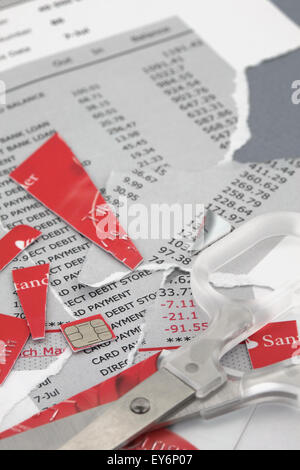 a pair of scissors on Torn Bank statements and cut up Credit Cards ...