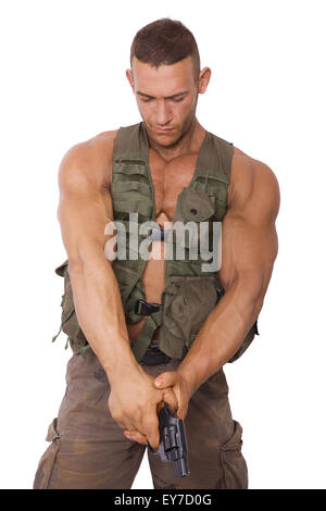 Warrior With Gun on a White Background Stock Photo - Alamy