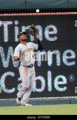 Pittsburgh Pirates' Starling Marte makes a catch during an outfield ...
