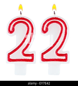 Birthday candles number twenty two isolated on white background Stock ...