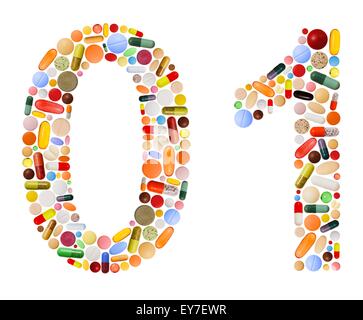 Numbers 4 and 5 made of various colorful pills, capsules and tablets ...