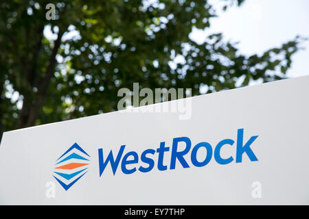 A logo sign outside of the headquarters of the WestRock Company in ...