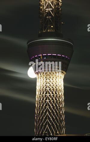 Full moon view of Tokyo sky tree and Sumida river Stock Photo - Alamy