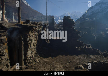 The village of Samdo in the upper Nubri Valley of the Manaslu Circuit ...