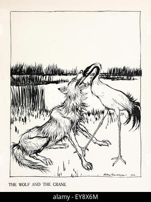 'The Wolf and the Crane' fable by Aesop (circa 600BC). A Crane wanted ...