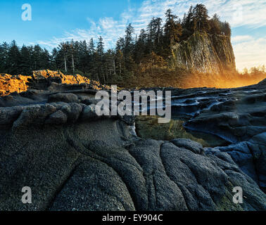 The volcanic bedrock near Tow Hill, Haida Gwaii at sunrise, Naikoon ...