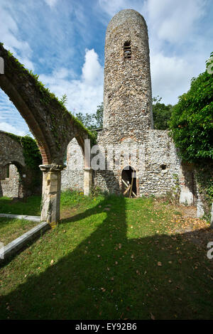 Church ruins old flint round tower Stock Photo - Alamy