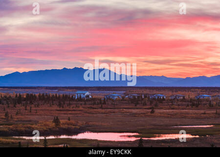Scenic view of the village of Noatak with the Baird Mountains in the ...