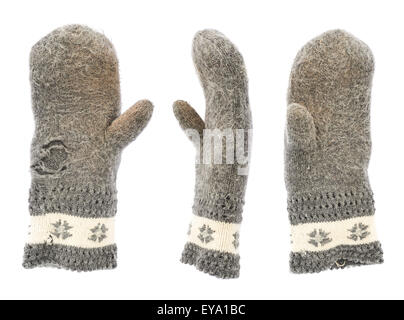 Old gray frayed mitten isolated Stock Photo - Alamy