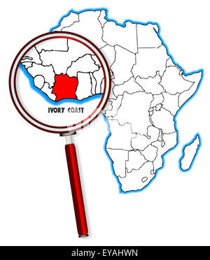 Ivory Coast outline inset into a map of Africa over a white background Stock Photo - Alamy