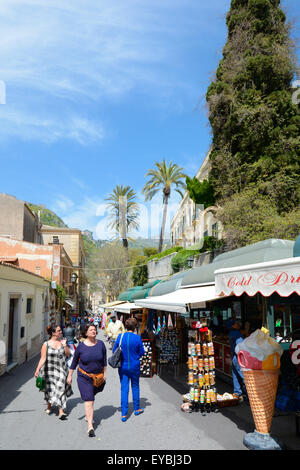 Shopping in Taormina, Sicily, Italy. A shop selling produce from the ...