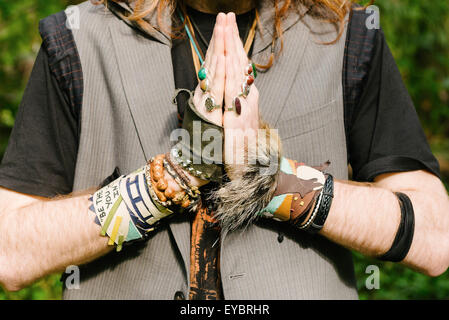 A hippy man meditating in the forest Stock Photo: 85697176 - Alamy