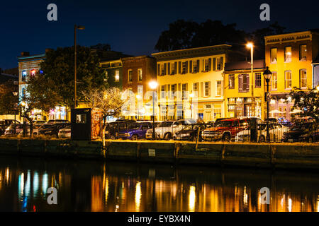 Shops and restaurants at night in Fells Point, Baltimore, Maryland ...