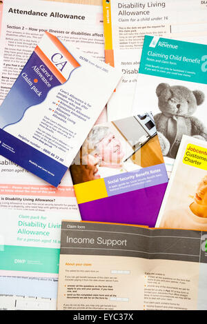 Various types of British social security benefit claim forms and ...