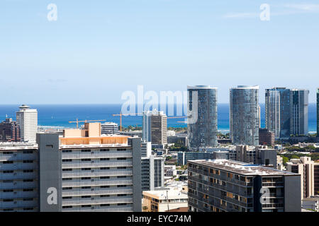 View at high rise buildings of Honolulu and Waikiki Beach, Oahu, Hawaii ...