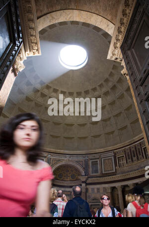 Circular skylights inside a building with view of the concrete exterior ...