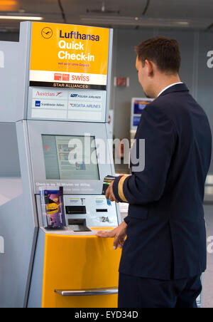 Quick check-in, Lufthansa counter with self-service, airport, Germany ...