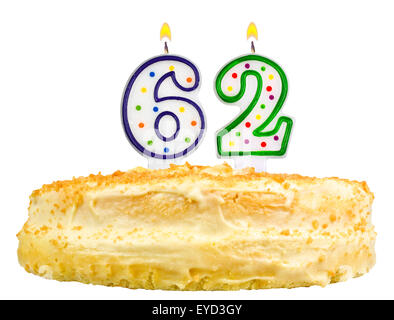 birthday cake with candles number 62 isolated on white background Stock ...