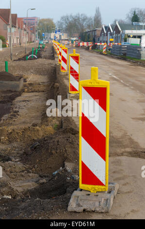 reflector signal white post roadside in lonely road of Spain Europe ...