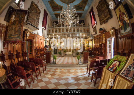 Interior of small Greek Orthodox Church on Crete Stock Photo - Alamy