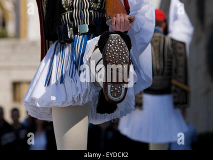 Details of tsarouhi traditional shoe of Greek Tsolias/ Evzone. Horse ...