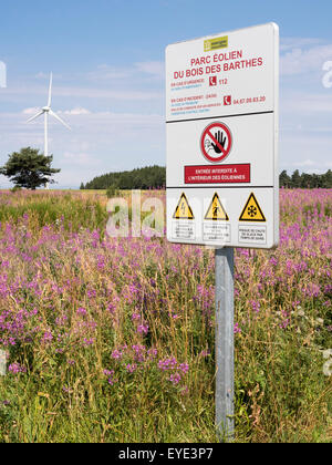 Barthes wind farm. Information board Hazards Stock Photo - Alamy