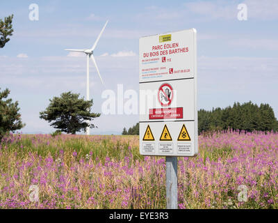Barthes wind farm. Information board Hazards Stock Photo - Alamy