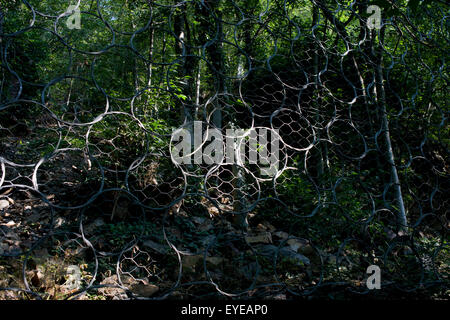 Boulder traps stopping falling rocks above the South Tyrolean town of ...