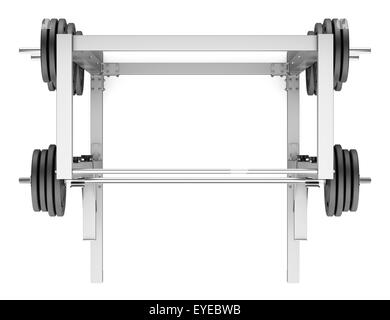 top view of gym half rack with barbell isolated on white background ...