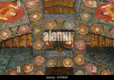 Detail of frescoed interior by Mary Seton Watts, Watts Chapel; Compton ...